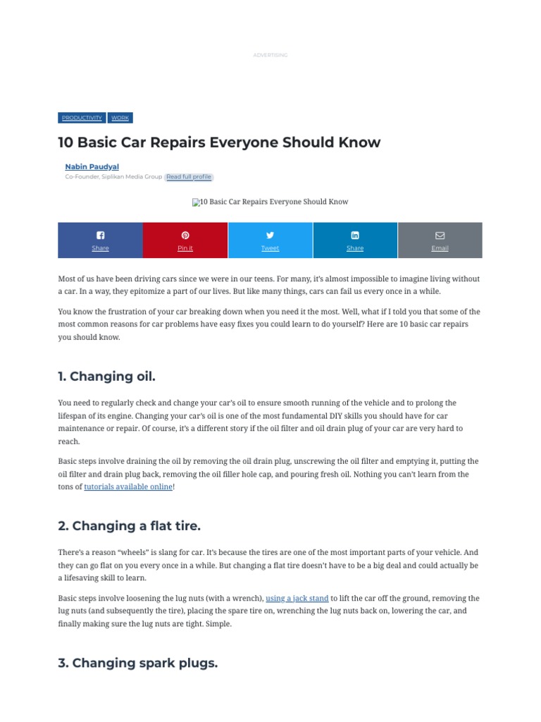 10 Basic Car Repairs Everyone Should Know PDF | PDF | Goal Setting | Goal