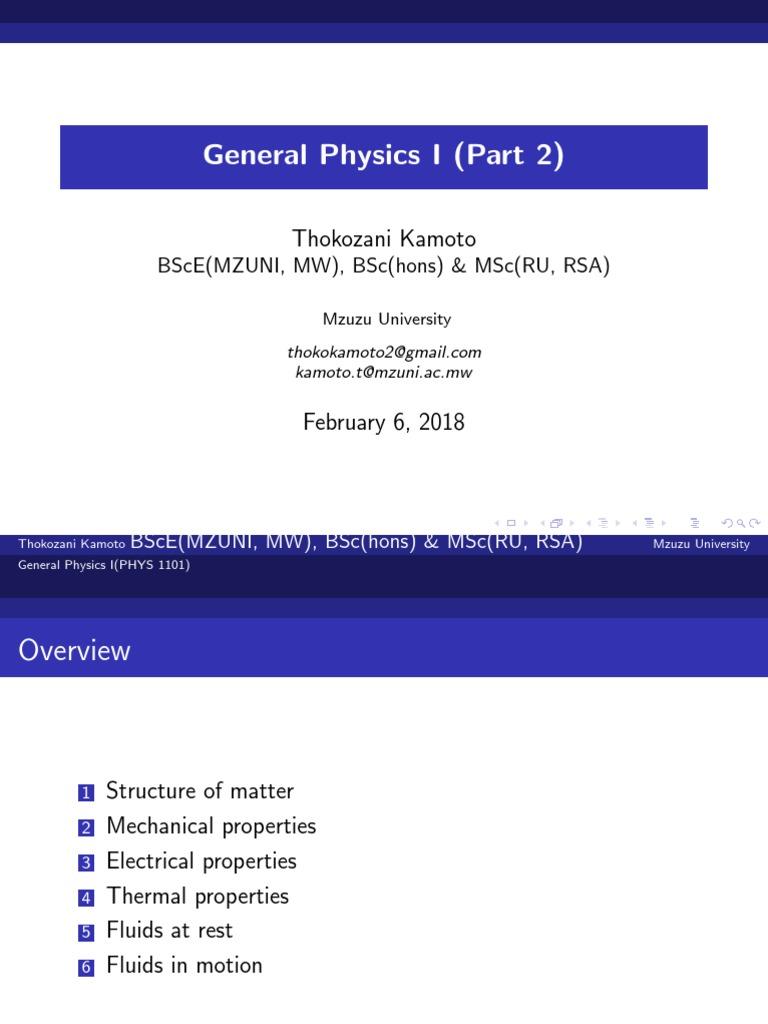 General Physics I (Part 2) : Thokozani Kamoto | PDF | Elasticity (Physics) | Temperature