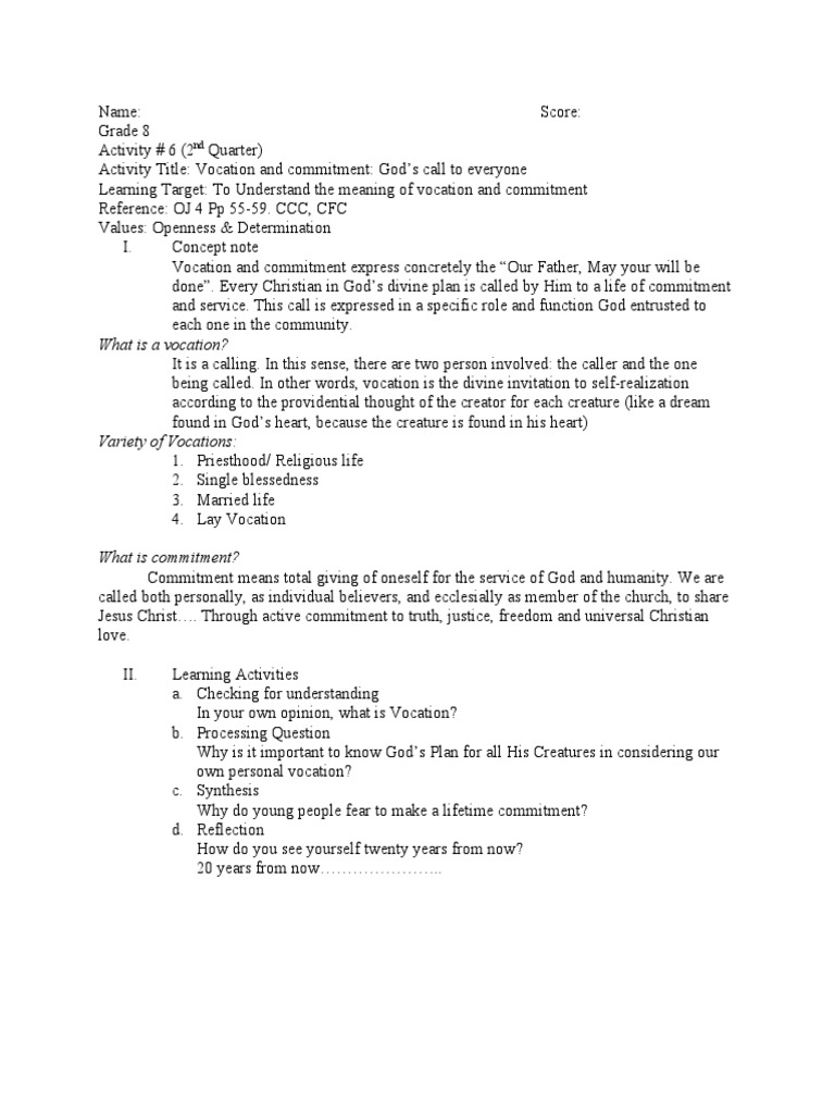 What Is A Vocation? | PDF | Eucharist | Ancient Mediterranean Religions