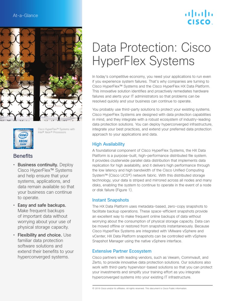 Data Protection: Cisco Hyperflex Systems: At-A-Glance | PDF | Disaster Recovery | Backup