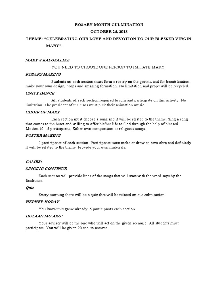 Rosary Month Culmination Activities | PDF