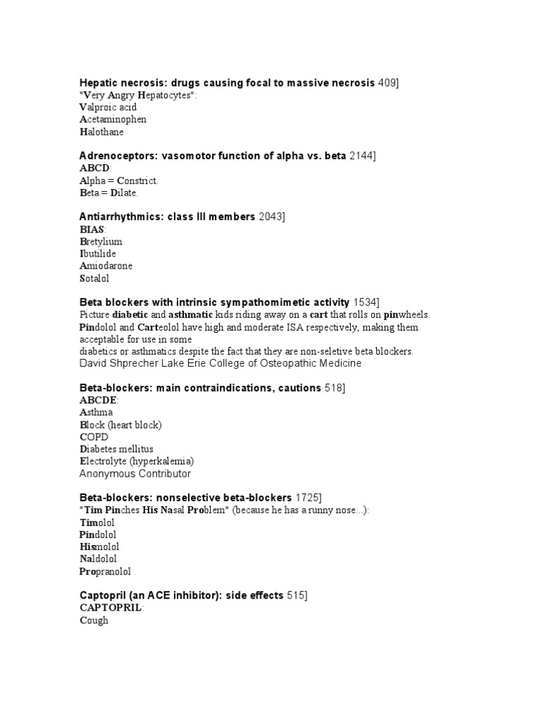 Mnemonics For Pharmacology | PDF | Benzodiazepine | Drugs Acting On The ...
