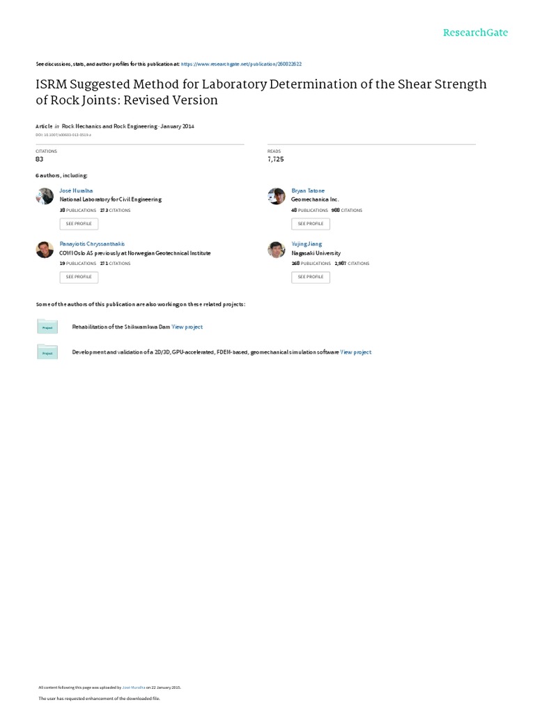 ISRM Suggested Method For Laboratory Determination of The Shear ...