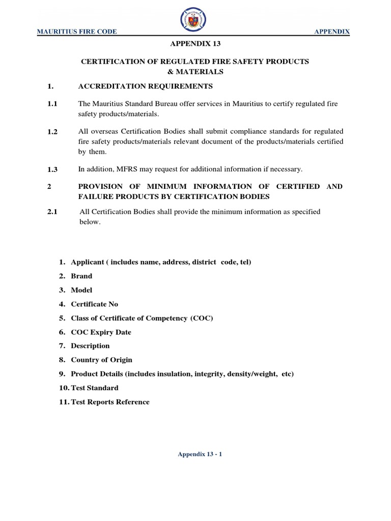 Appendix 13-Certification of Regulated Fire Safety Products and ...