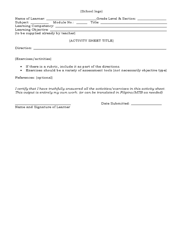 Final Template Activity Sheet | PDF