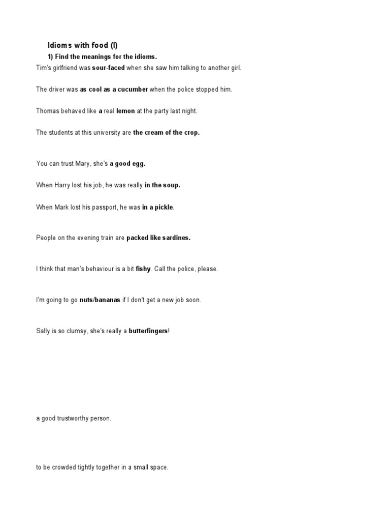 Idioms With Food Ejercicio | PDF