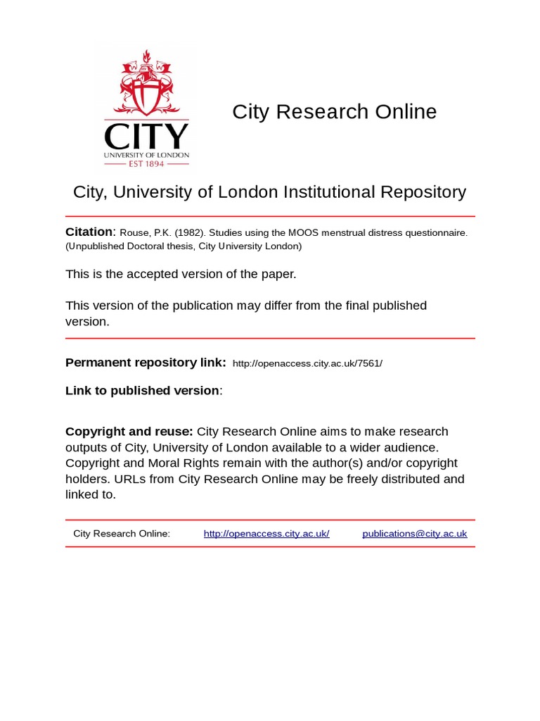 Studies Using The MOOS Menstrual Distress Questionnaire PDF | PDF