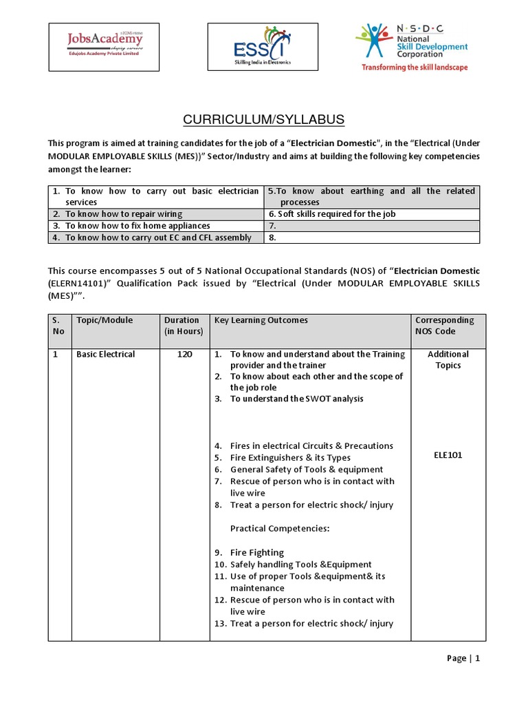 Electrician-Module With Session Plan | PDF | Electrical Wiring ...