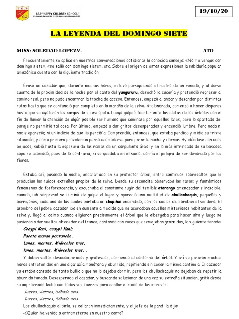LA LEYENDA DEL DOMINGO SIETE 5to | PDF