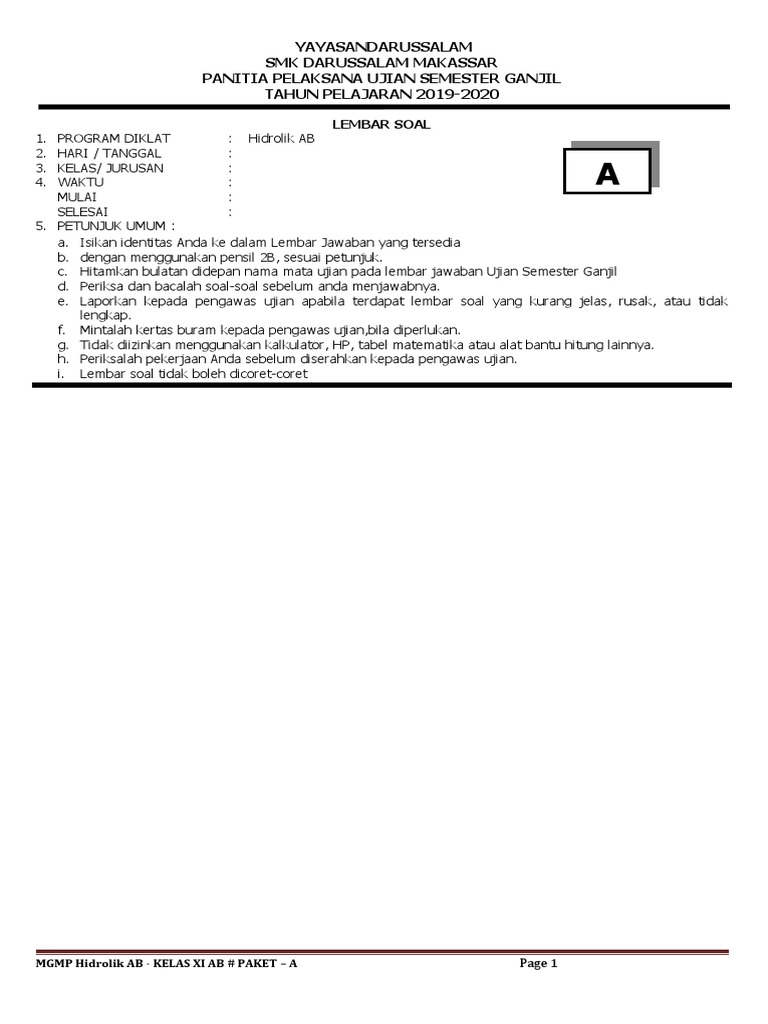Template Soal Ujian Semester A | PDF