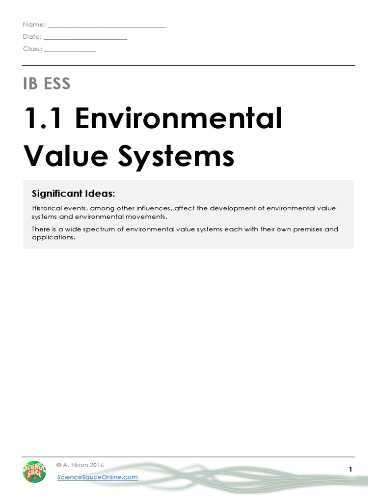 1.1 Environmental Value Systems: Ib Ess | PDF | Environment | Nature