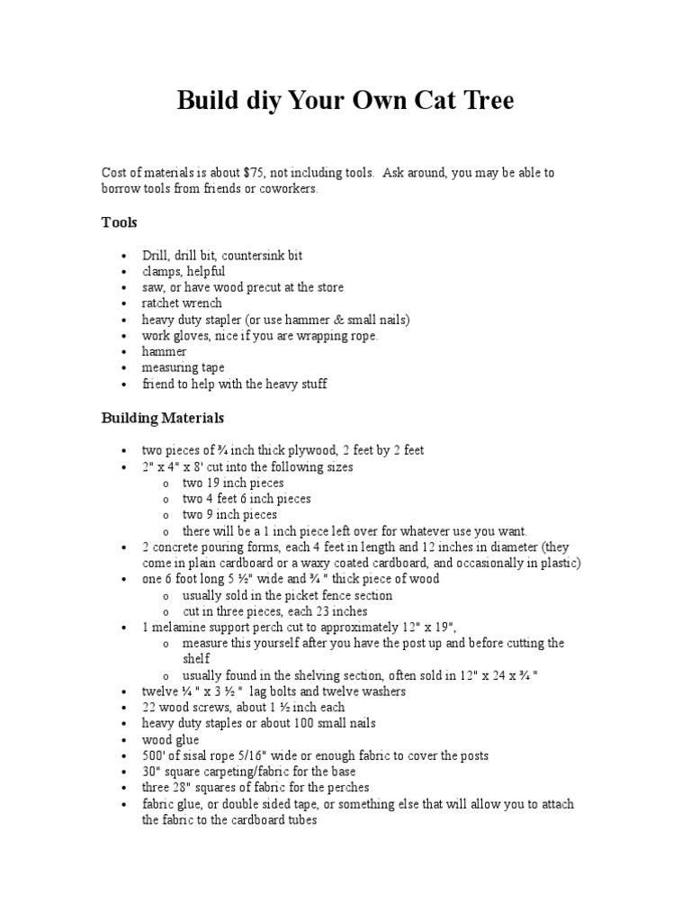 Build Diy Your Own Cat Tree | PDF | Adhesive | Screw