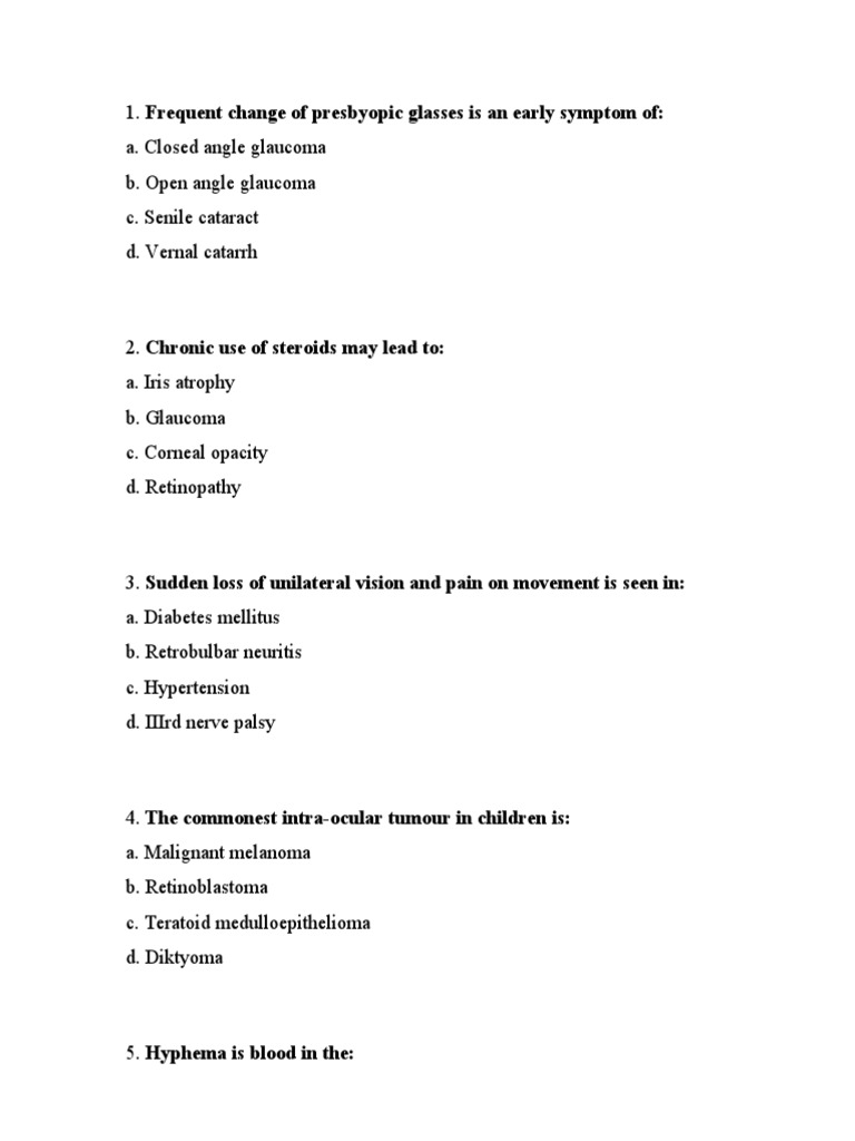 MCQ 1 | PDF | Glaucoma | Cornea