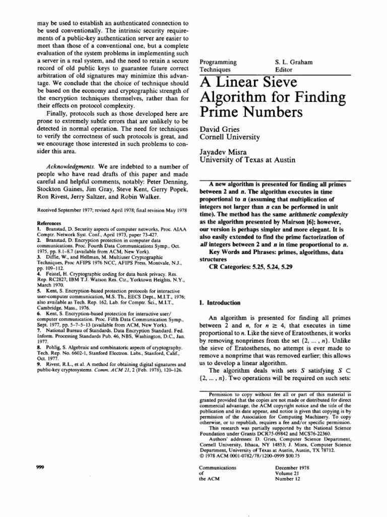 A Linear Sieve Algorithm For Finding Prime Numbers Acknowledgments 8235