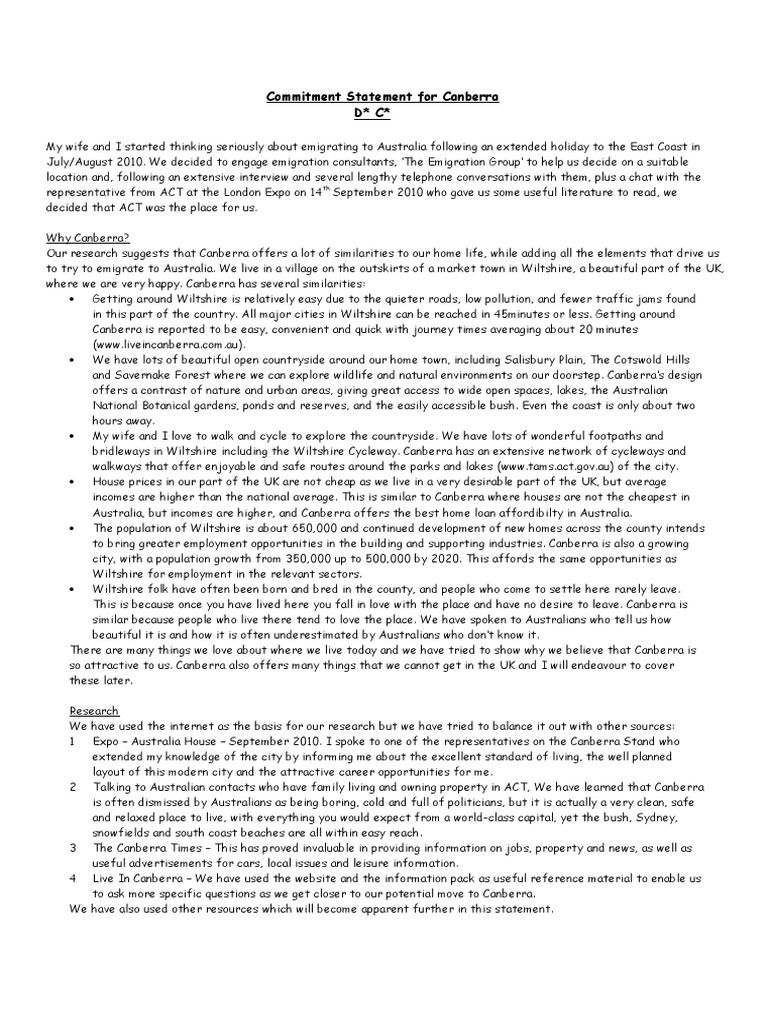 Commitment Statement For Canberra | PDF