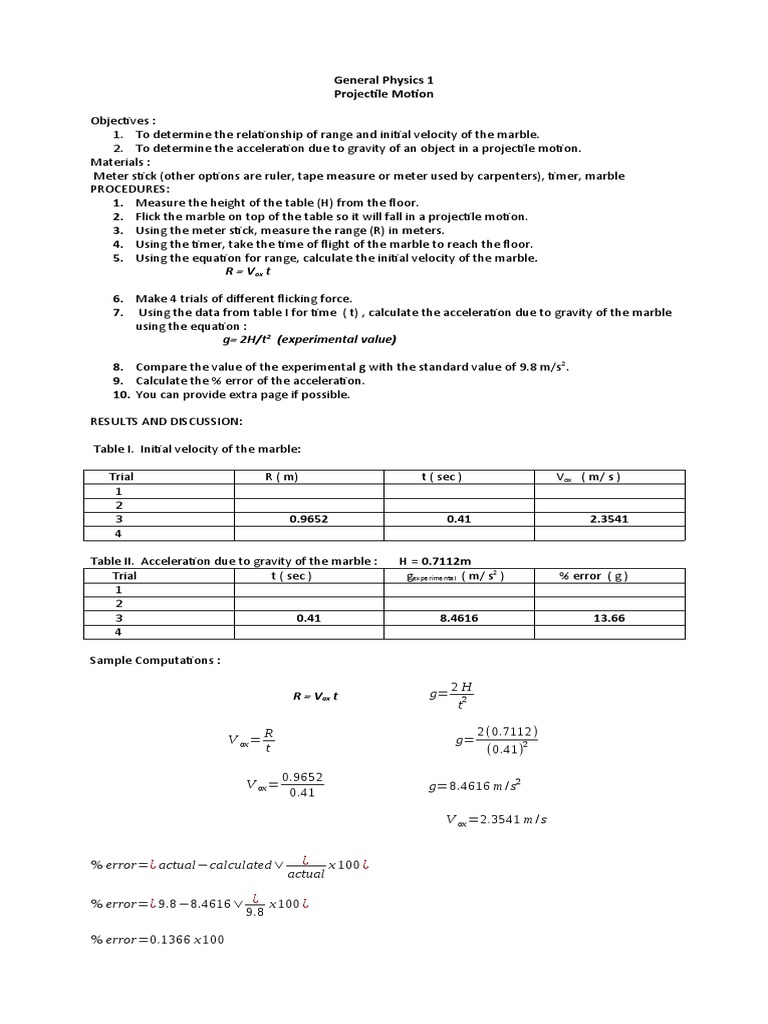 G 2H/t (Experimental Value) | PDF | Acceleration | Classical Mechanics