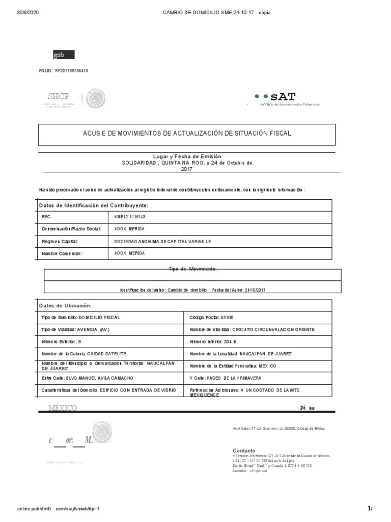 Formato de Establecimiento Del Sat | PDF | Transporte | Transporte por ...
