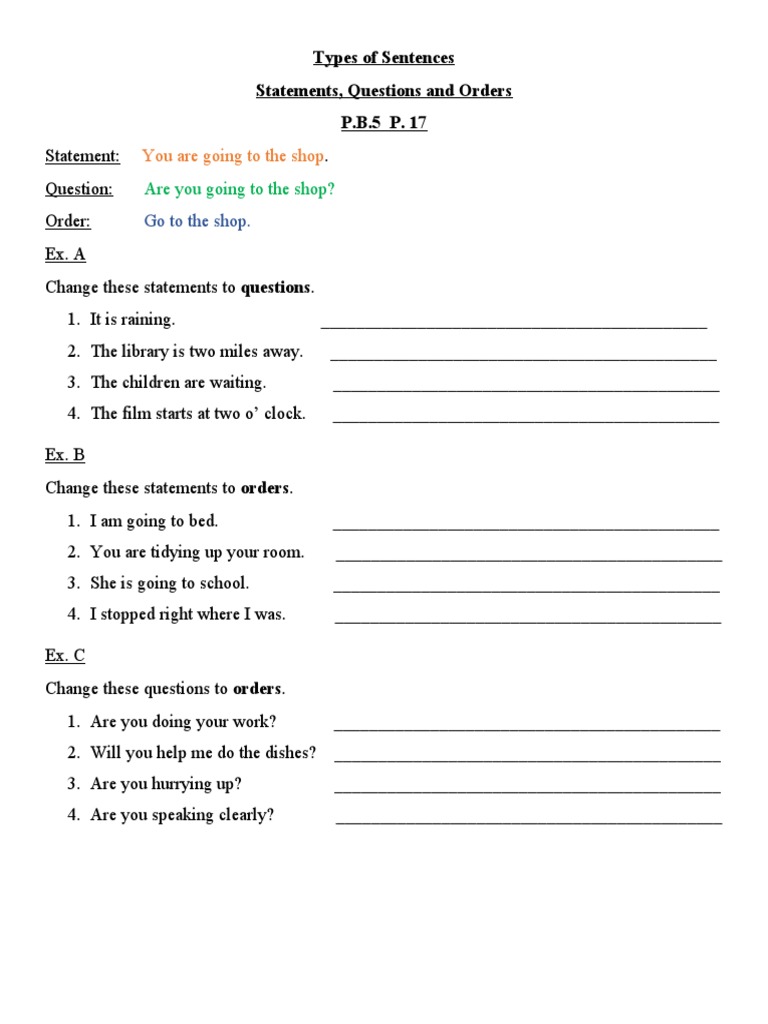 Types of Sentences: Statements, Questions, Orders | PDF | Foreign ...