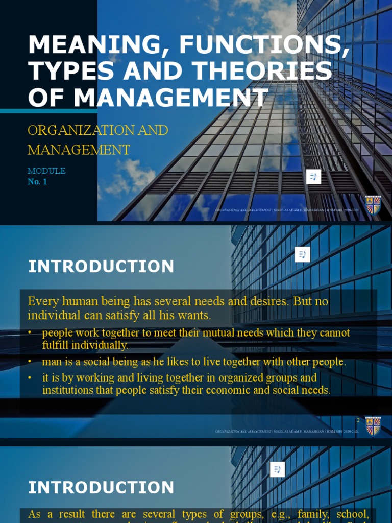 Mod 1 - Meaning, Functions, Types and Theories of Management | PDF ...