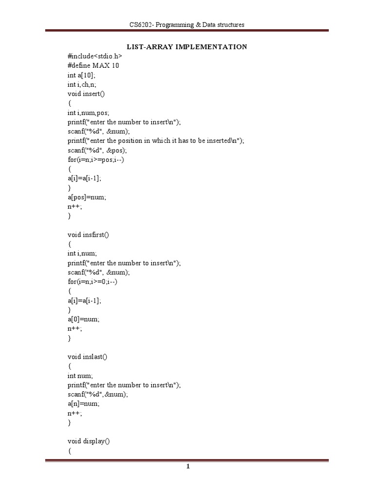 List-Array Implementation: CS6202-Programming & Data Structures | PDF | Algorithms And Data ...