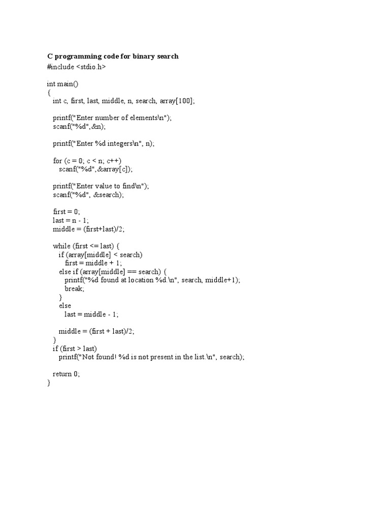 C binary search code | PDF