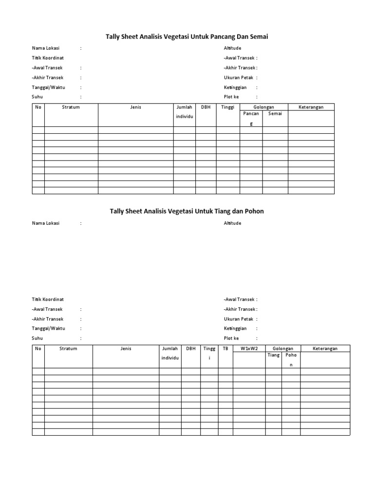 Tally Sheet Analisis Vegetasi Mangrove | PDF