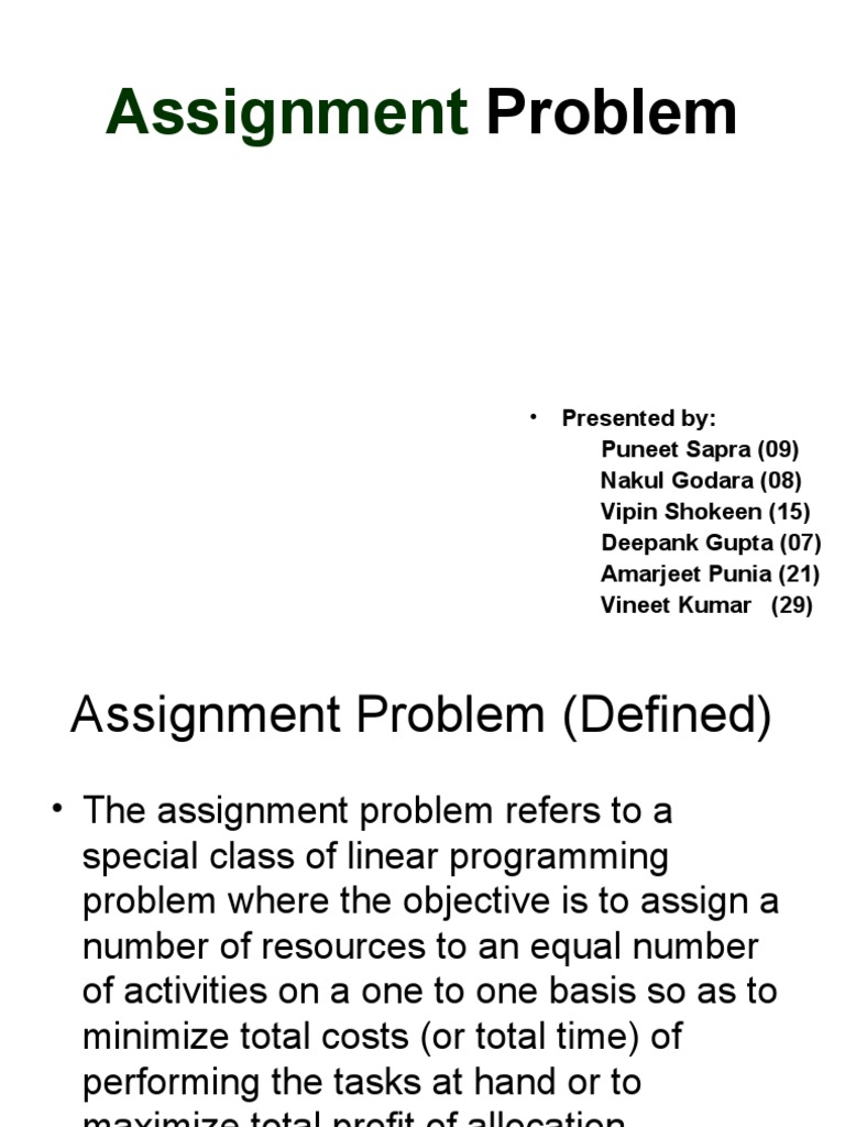 Assignment Problem | PDF | Matrix (Mathematics) | Computational Science