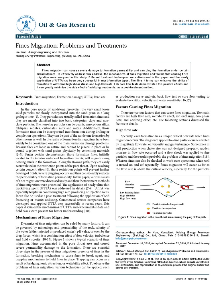 Fines Migration Problems and Treatments 2472 0518 1000123 | PDF | Fluid ...