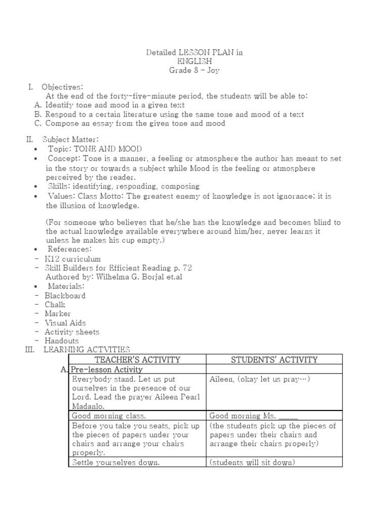 Identifying Tone and Mood Through Literature: A Detailed Lesson Plan on ...