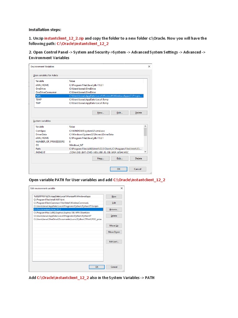 Instantclient - 12 - 2.zip C:/Oracle/instantclient - 12 - 2: Installation Steps | PDF