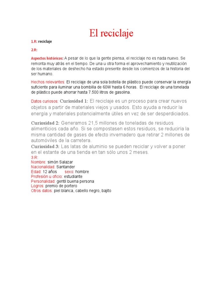 El Reciclaje C.lectora | PDF | Ciencia y matemáticas