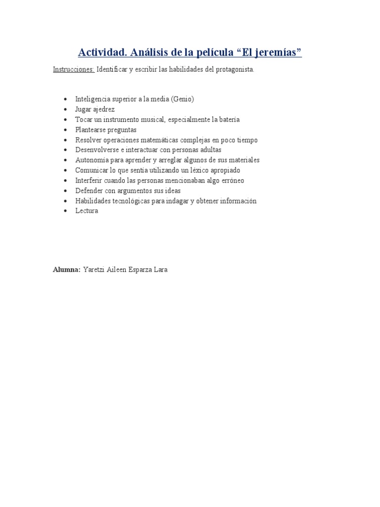 Actividad. Análisis de La Película "El Jeremías" | PDF