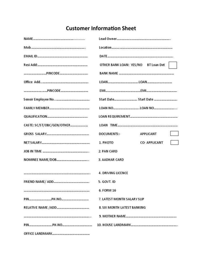 Customer Information Sheet | PDF