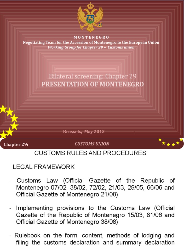 Montenegro EU Accession: Customs Union Overview | PDF | Customs | Tariff