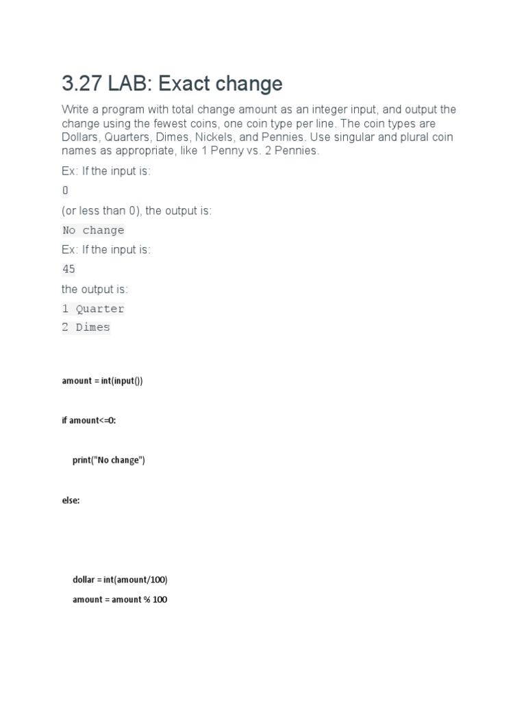 3.27 LAB Exact Change | PDF 3.27 LAB Exact Change | PDF