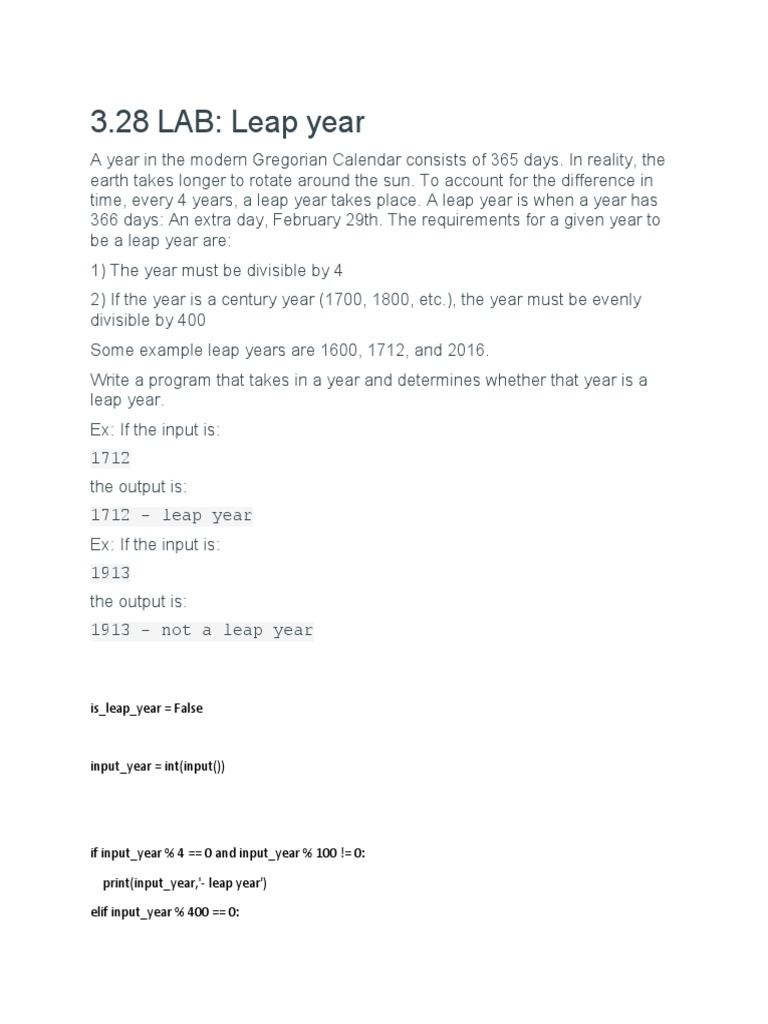 3.28 LAB Leap Year | PDF