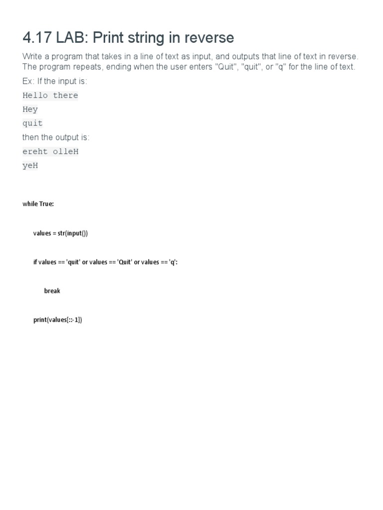 4.17 LAB Print String in Reverse | PDF