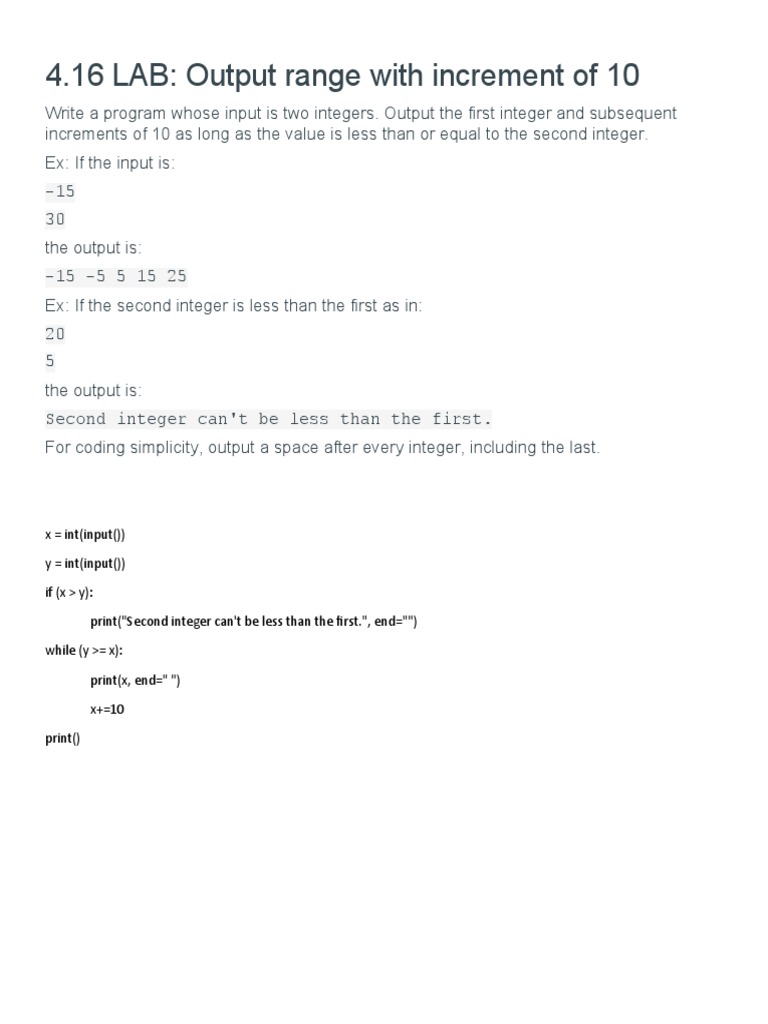 4.16 LAB Output Range With Increment of 10 | PDF