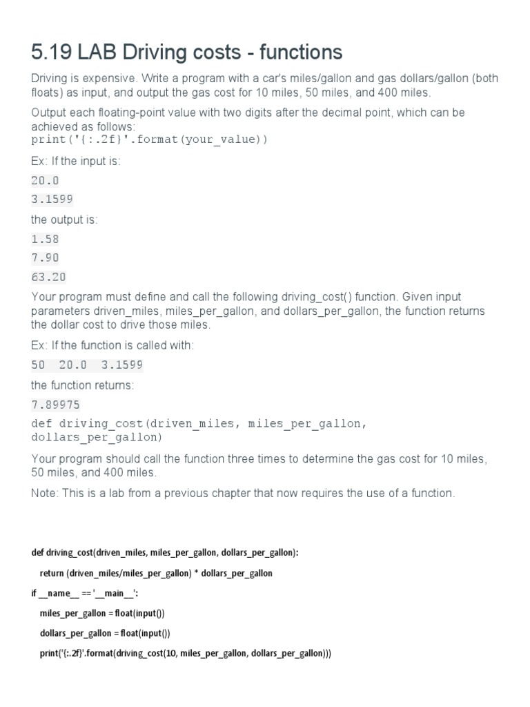 5.19 LAB Driving Costs - Functions | PDF