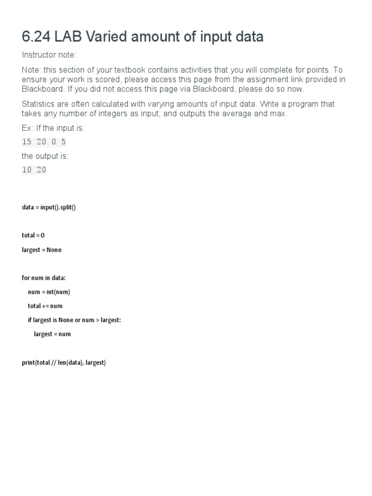 6.24 LAB Varied Amount of Input Data | PDF | Teaching Methods & Materials