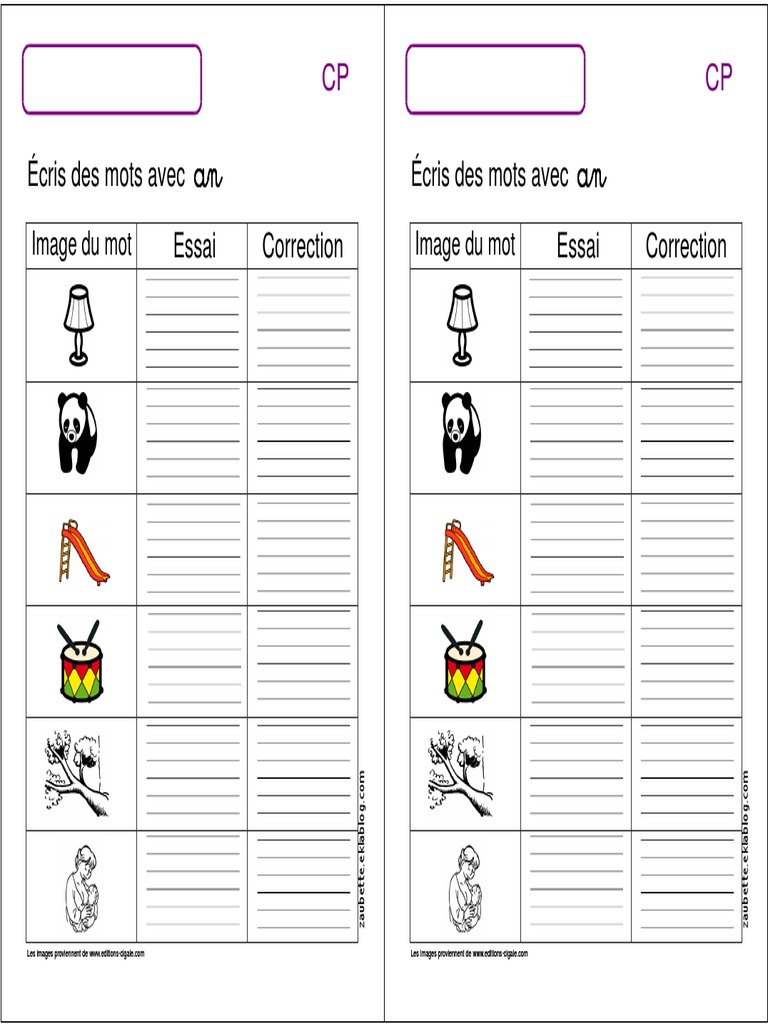 Mots avec "an" pour CP | PDF