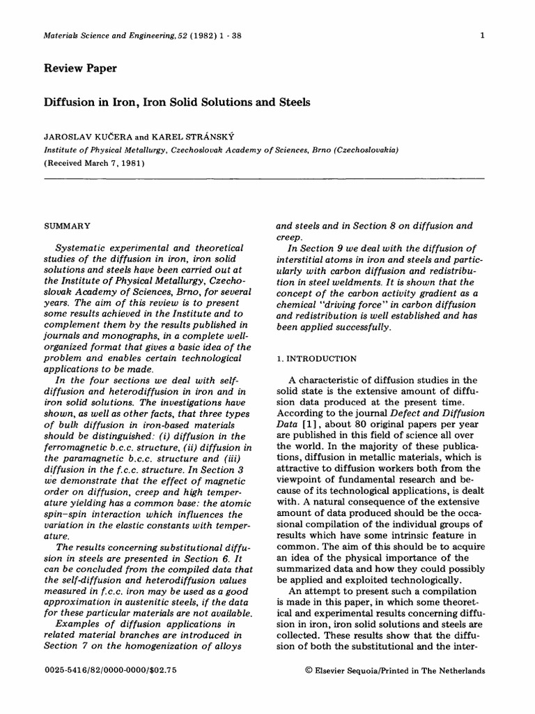 Diffusion in Iron, Iron Solid Solutions and Steels | PDF | Diffusion ...