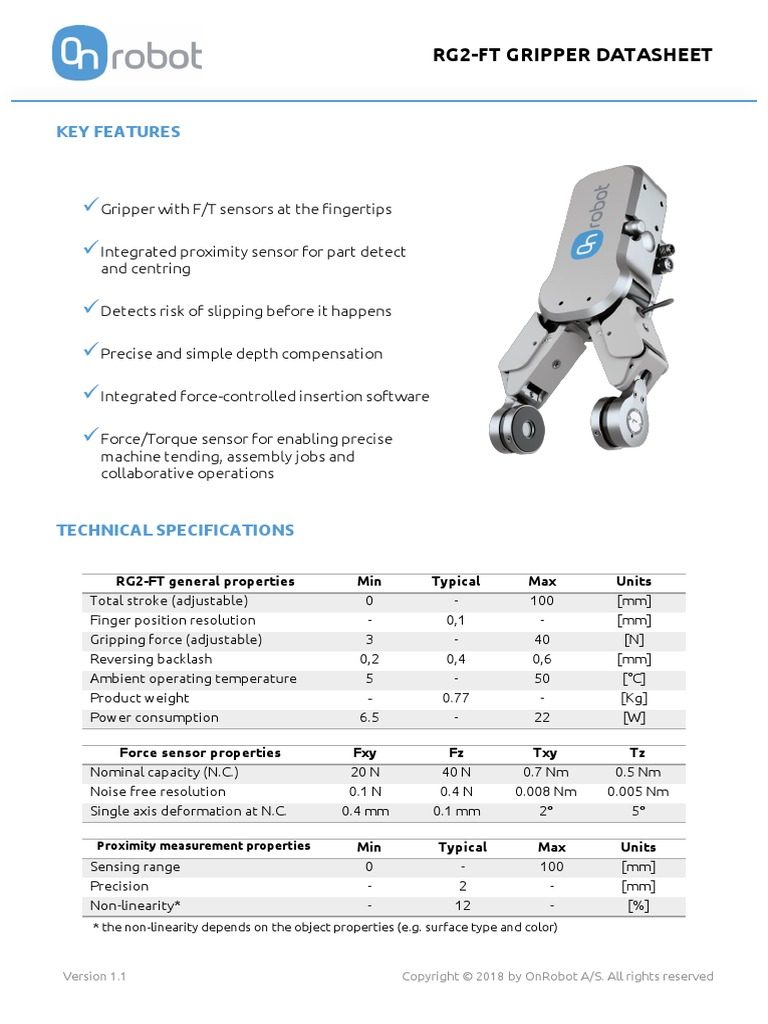 Key Features: Rg2-Ft Gripper Datasheet | PDF | Numerical Control | Tools