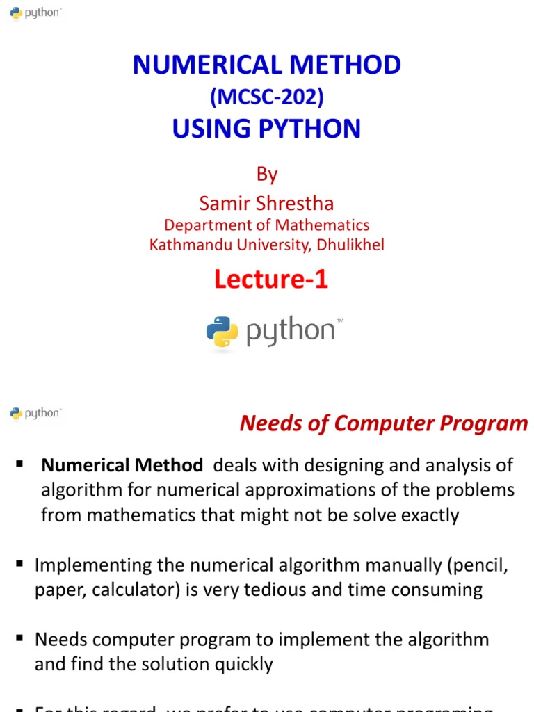 Numerical Method Using Python: (MCSC-202) | PDF | Compiler | Python (Programming Language)