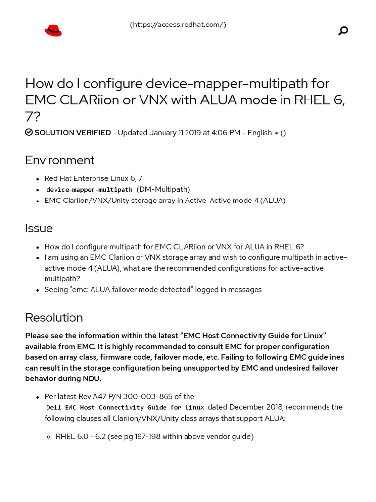 How Do I Configure Device-Mapper-Multipath For EMC CLARiion or VNX With ALUA Mode in RHEL 6, 7 ...