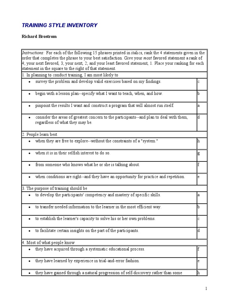 Training Style Inventory | PDF | Learning | Teachers