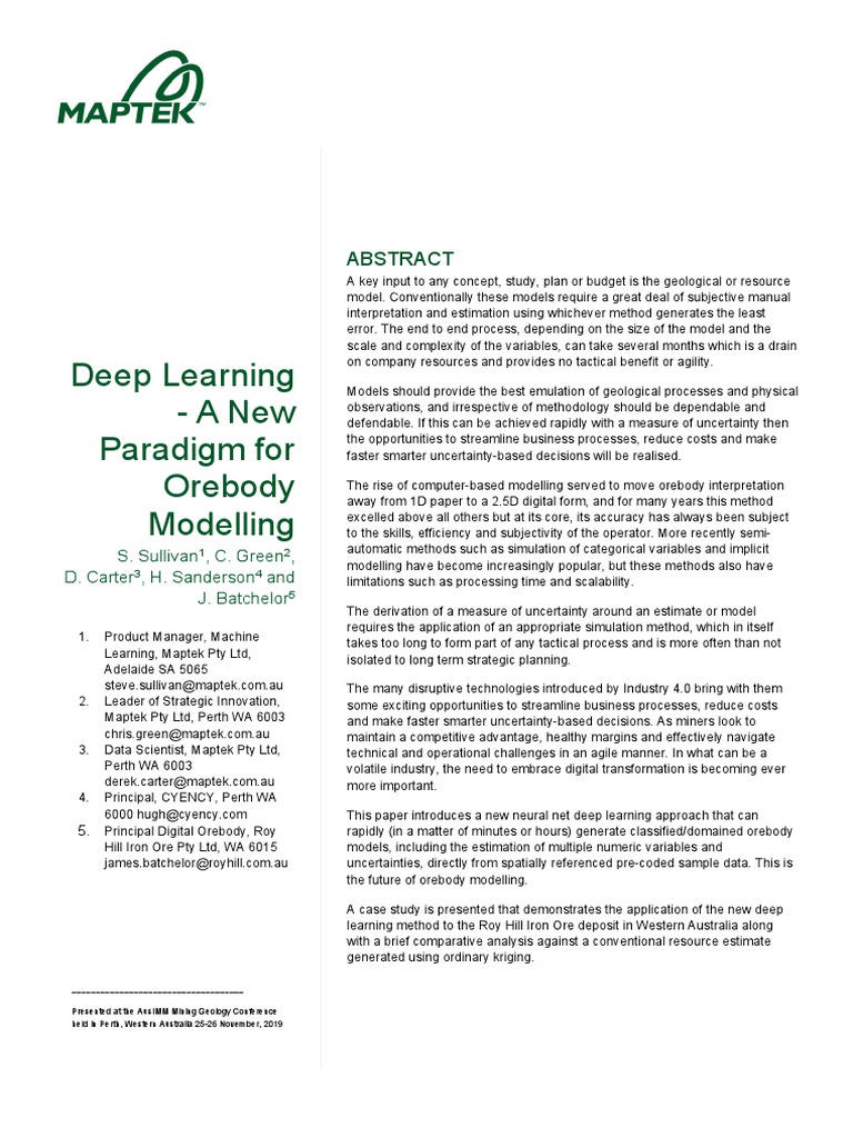 Maptek Deep Learning A New Paradigm For Orebody Modelling | PDF | Deep Learning | Machine Learning