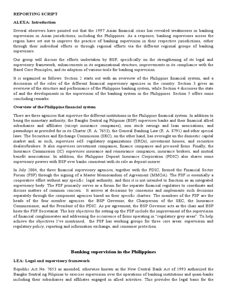 Reporting Script ALEXA: Introduction: Banking Supervision in The ...