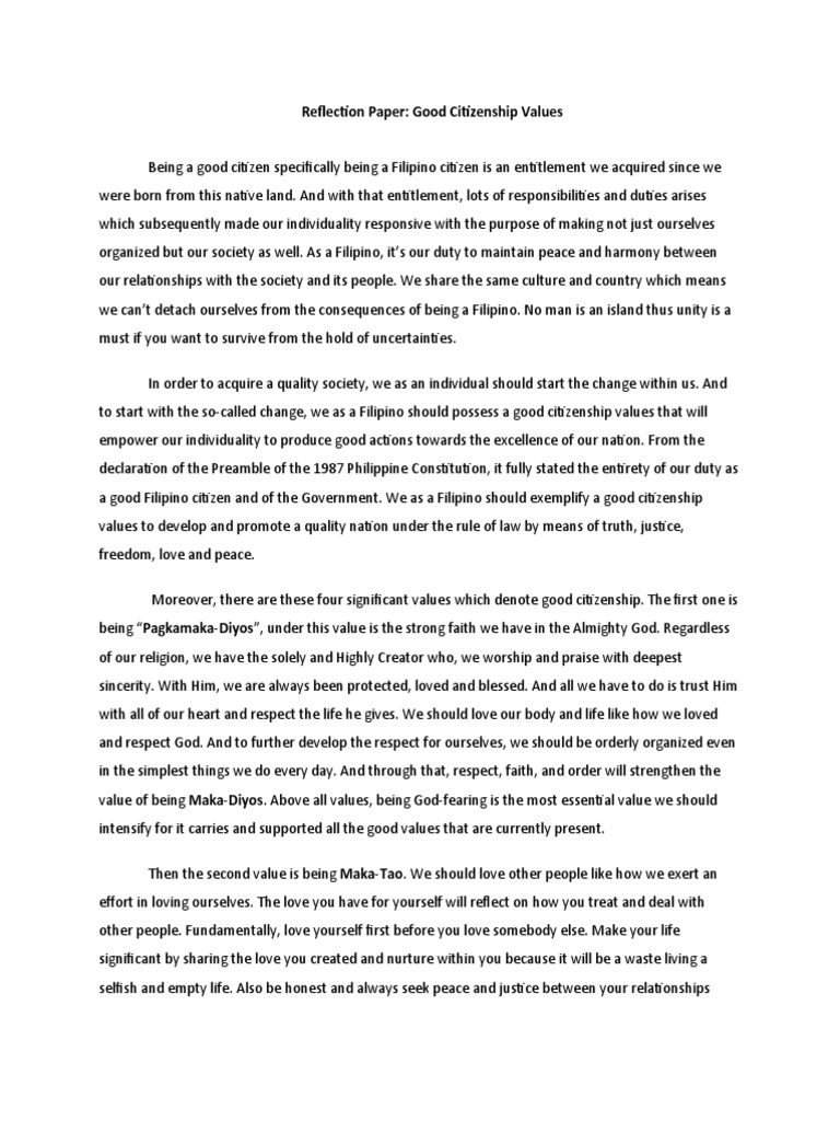 Reflection Paper: Good Citizenship Values | Download Free PDF ...