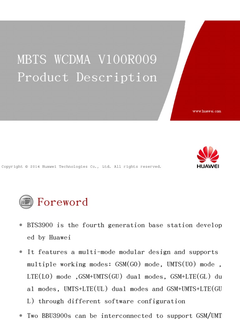 OWB001900 MBTS WCDMA V100R009 Product Description ISSUE 1.00 | PDF ...